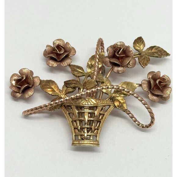 Krementz | Jewelry | Vintage Krementz Flower Basket Brooch Pin | Poshmark